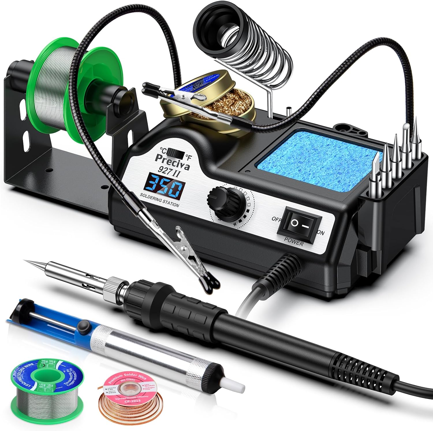 Preciva 60W LCD Soldering Station Kit: 90-480℃ Adjustable, 5 Tips, 2 ...